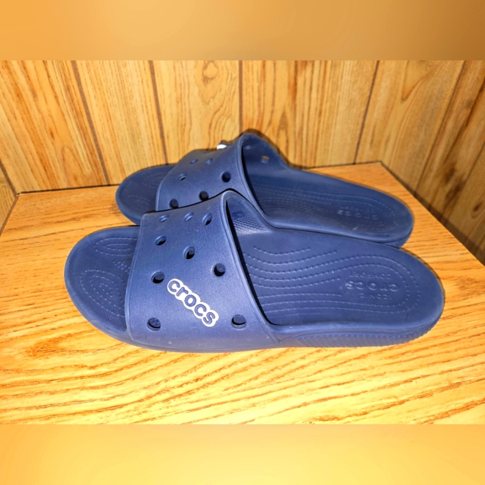 Crocs Iconic Classic Crocs Unisex Comfort Slides Navy… - Gem